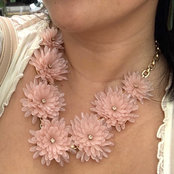 J. Crew | Jewelry | J Crew Pink Porcelain Necklace Dahlia Flowers ...